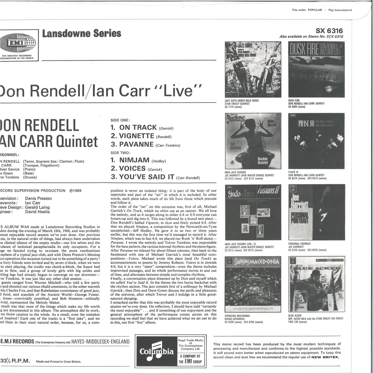 Don Rendell Ian Carr Quintet - Live / Jazzman JMANLP110X- Vinyl