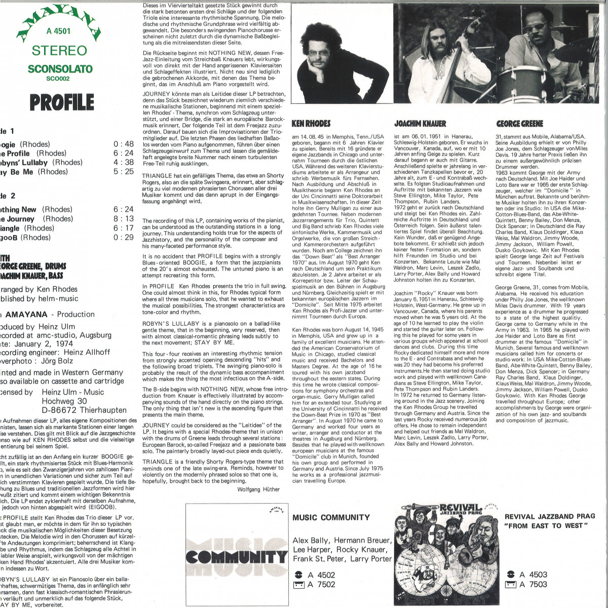 KEN RHODES - PROFILE / SCONSOLATO SCO002- Vinyl